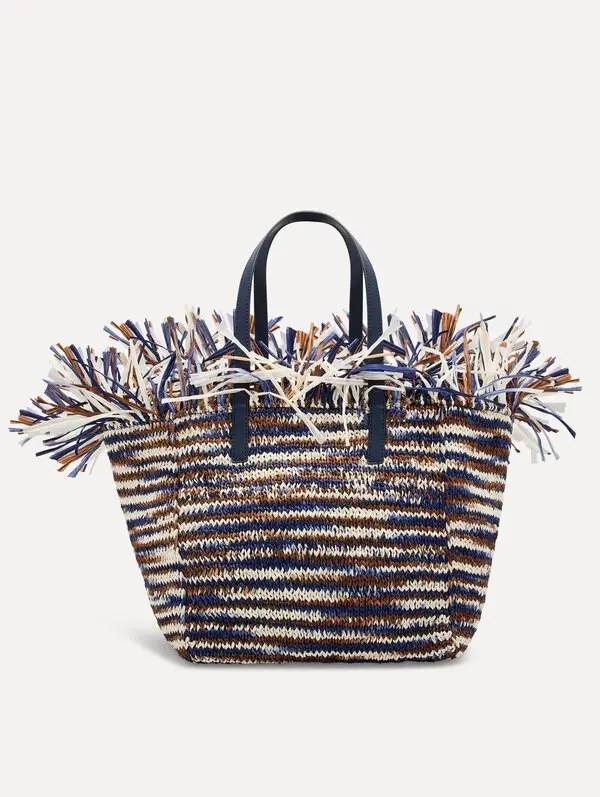 Oscar De La Renta Medium Raffia Crochet Square Tote - Multi