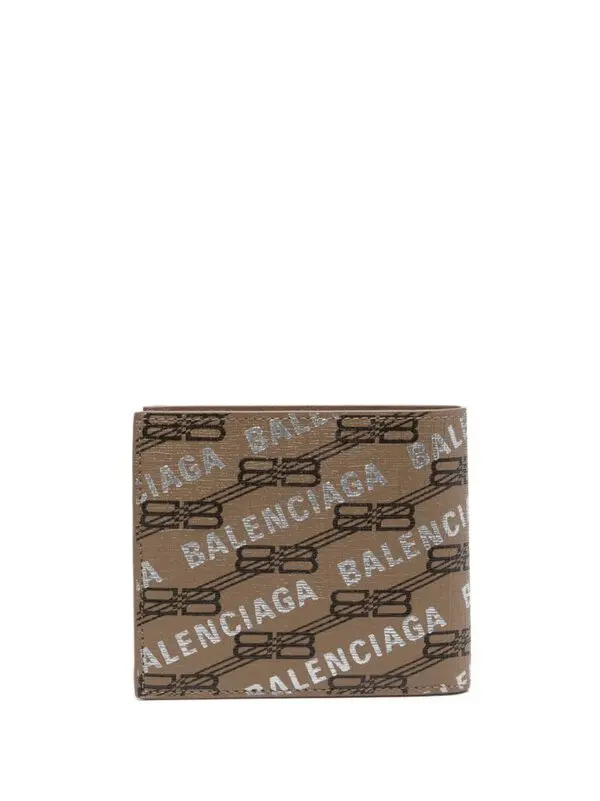Balenciaga Bb Monogram-Print Folded Wallet In Brown - 30% Off