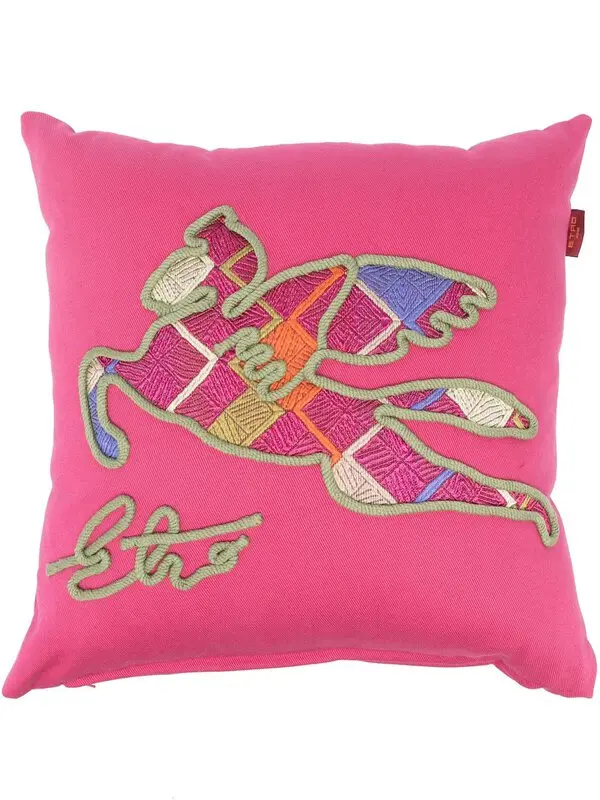 Etro Embroidered-motif Cotton Cushion - Pink