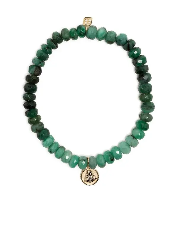 SYDNEY EVAN 14kt Yellow Gold Buddha Coin Emerald Beaded Bracelet - Green