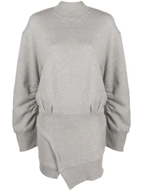 Attico Gathered-sleeve Sweatshirt Mini Dress - Grey