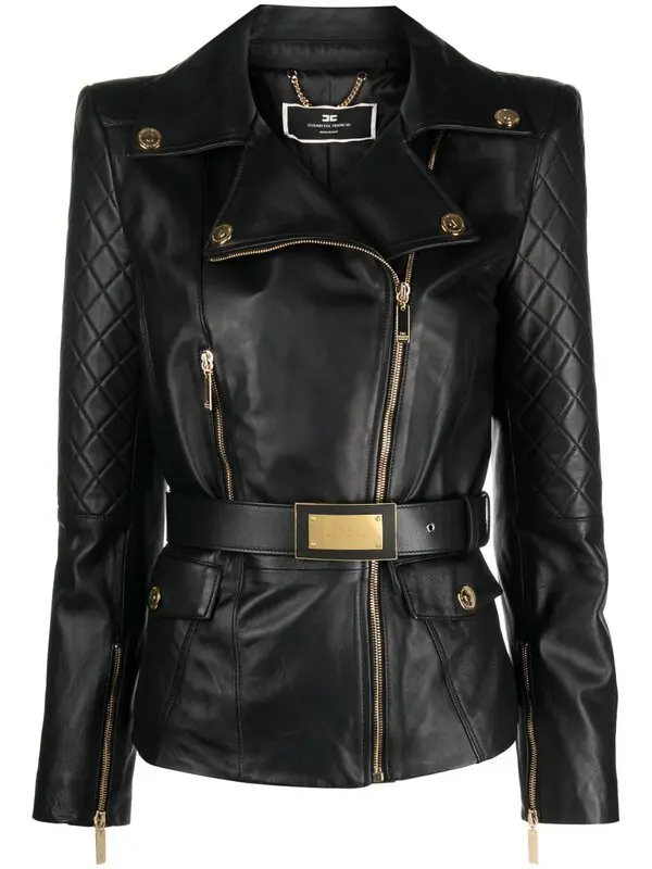 Elisabetta Franchi Polished-Finish Leather Jacket In Black - 60