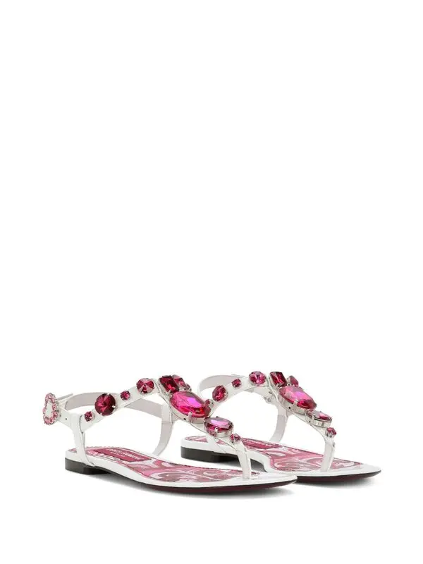 Dolce & Gabbana Majolica-print Crystal-embellished Sandals - White