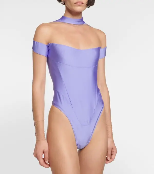 MUGLER Paneled Tulle Bodysuit