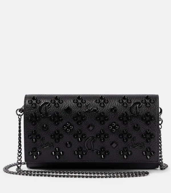 CHRISTIAN LOUBOUTIN Paloma Embellished Leather Wallet On Chain - Black