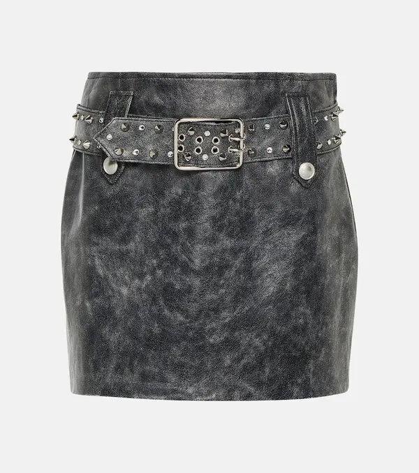 Alessandra Rich Embellished Leather Miniskirt