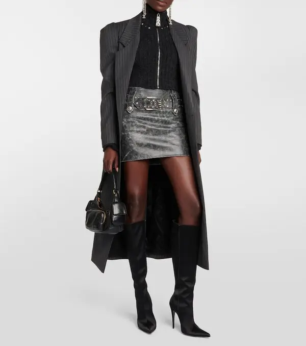 Alessandra Rich Embellished Leather Miniskirt