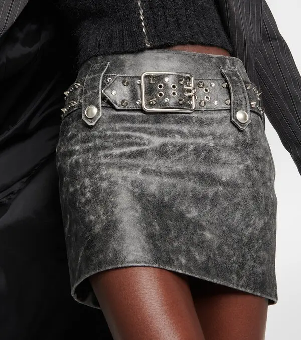 Alessandra Rich Embellished Leather Miniskirt