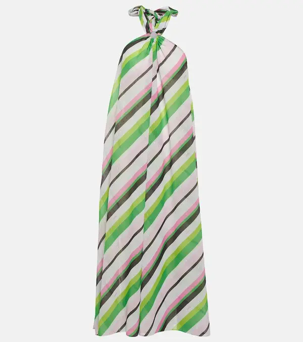 green emerald velvet dress Ganni Stripped Collar Long Dress main image 0