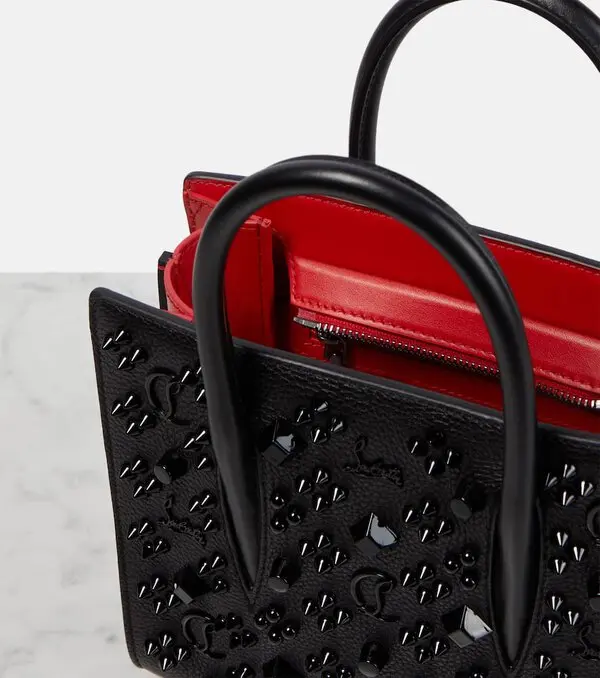 CHRISTIAN LOUBOUTIN Paloma Mini Embellished Leather Tote - Black