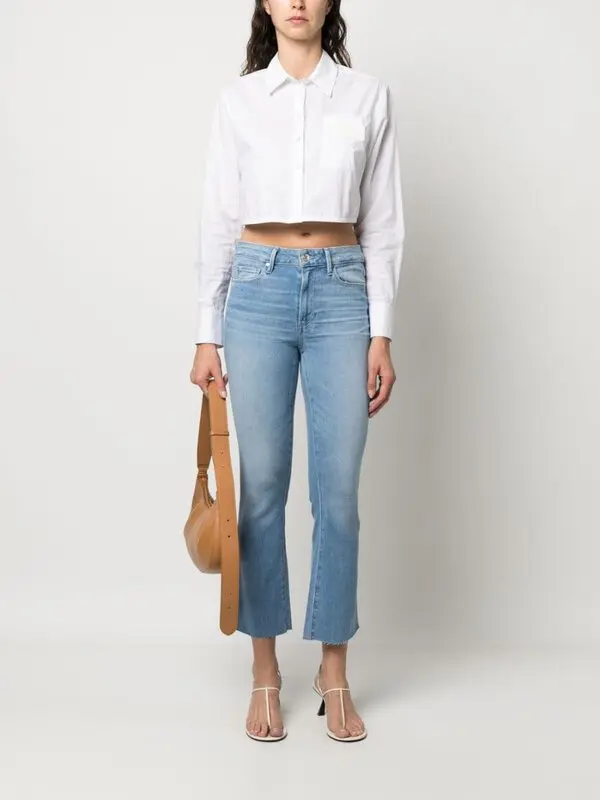 Paige Logo Patch Flared Jeans - Blue