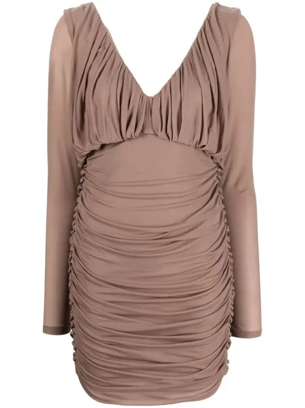 Saint Laurent V-neck Draped Mini Dress - Pink