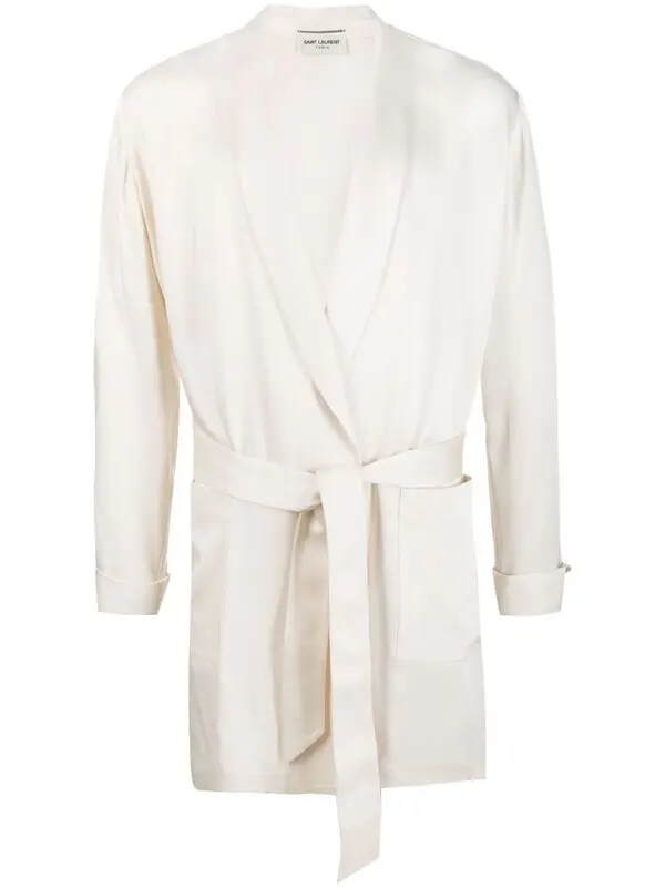 Saint Laurent Belted Satin Mid-length Jacket