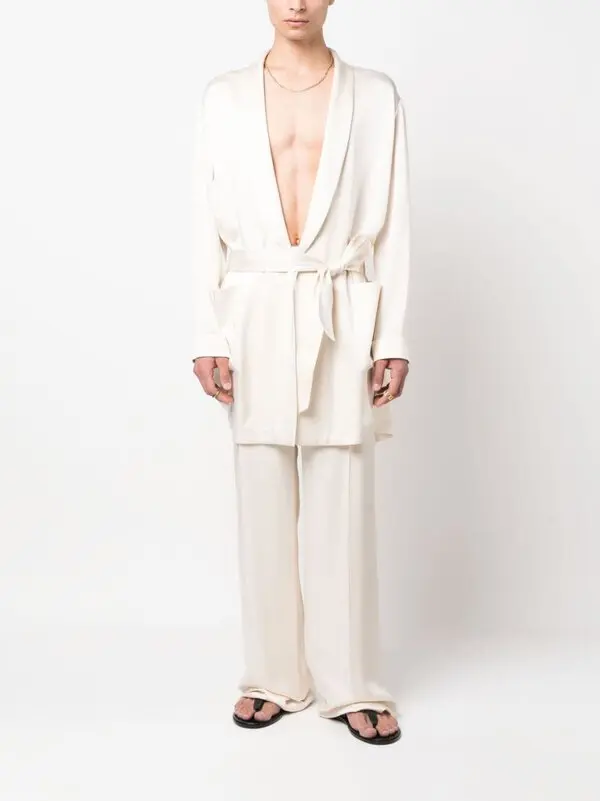 Saint Laurent Belted Satin Mid-length Jacket