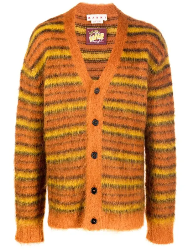 Marni Striped V-neck Cardigan - Orange