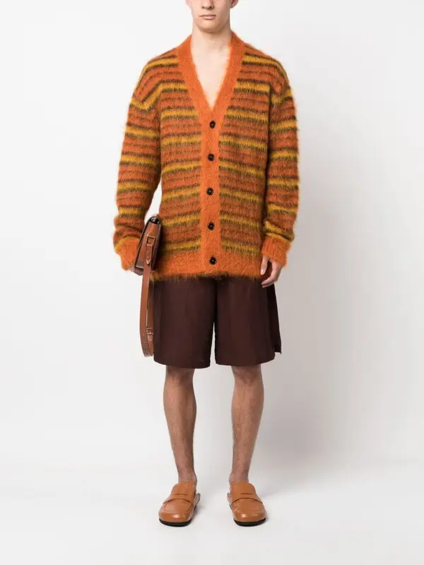 Marni Striped V-neck Cardigan - Orange