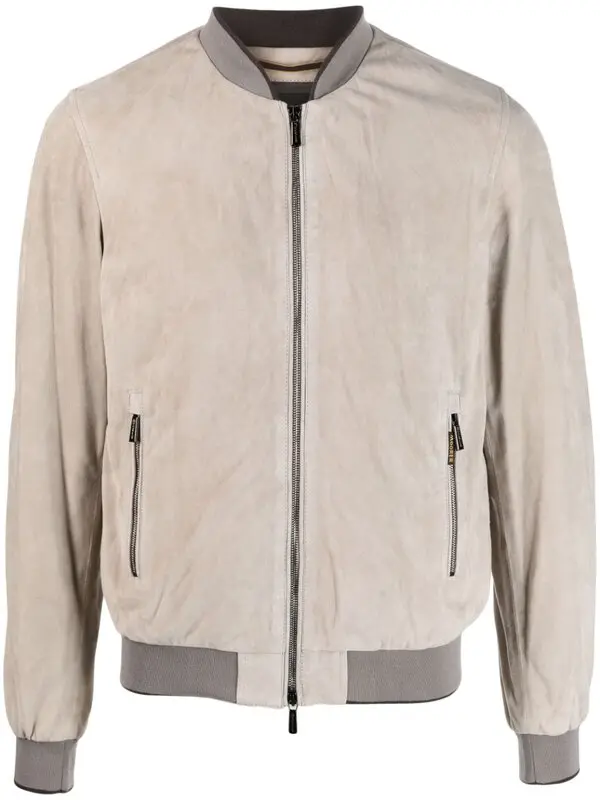 MOORER Zip-up Leather Bomber Jacket