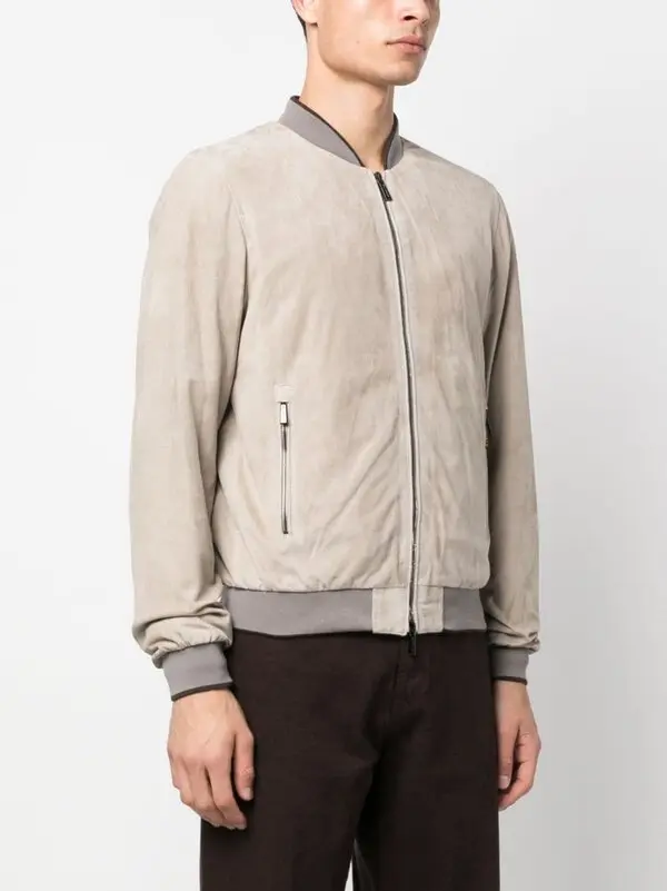 MOORER Zip-up Leather Bomber Jacket