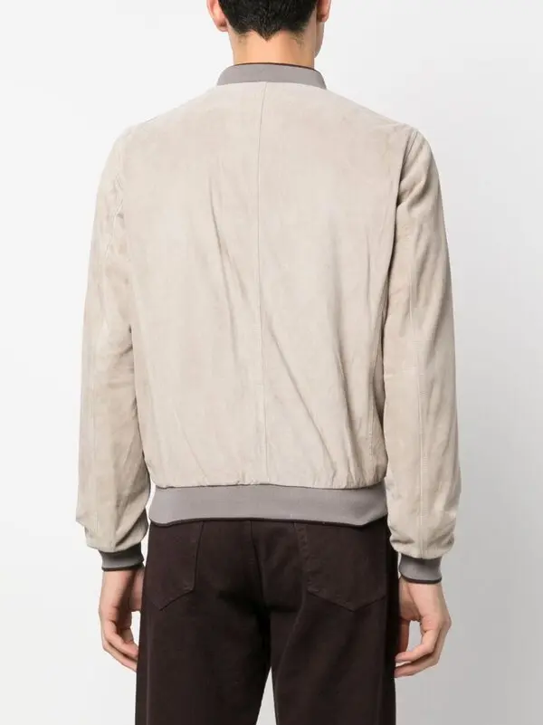 MOORER Zip-up Leather Bomber Jacket