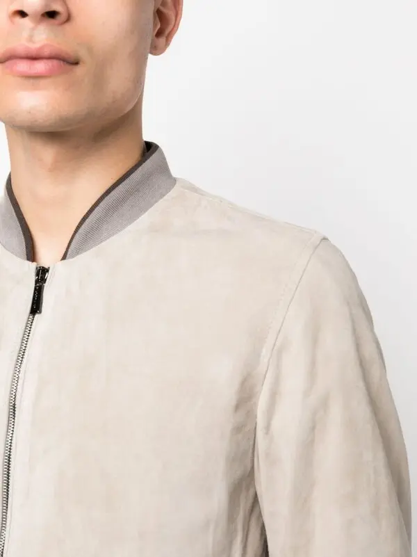 MOORER Zip-up Leather Bomber Jacket