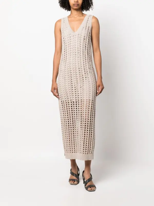 Brunello Cucinelli Dazzling Net-knit Maxi Dress