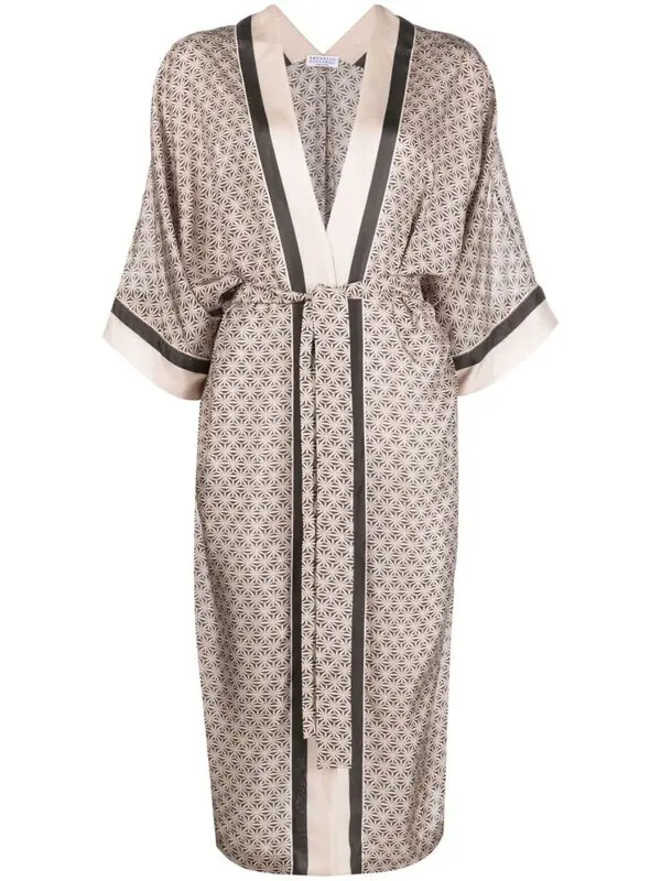 Brunello Cucinelli Geometric-print Silk Wrap Coat