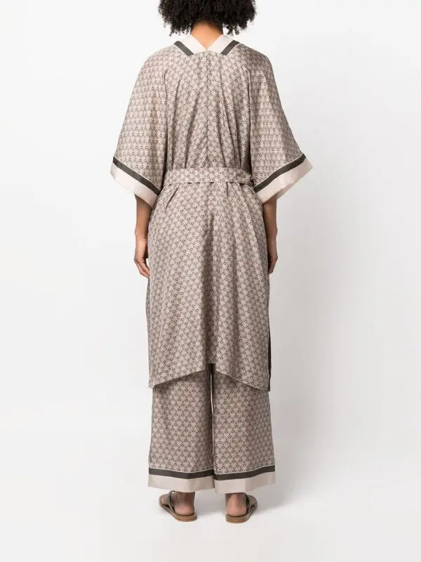 Brunello Cucinelli Geometric-print Silk Wrap Coat