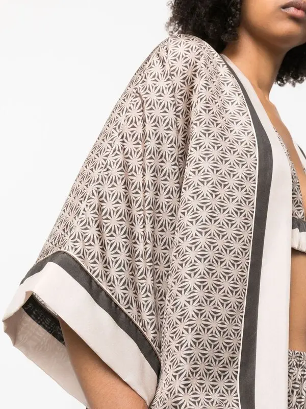 Brunello Cucinelli Geometric-print Silk Wrap Coat