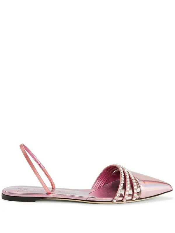 GIUSEPPE ZANOTTI Claralie Rhinestone-embellished Flat Pumps - Pink