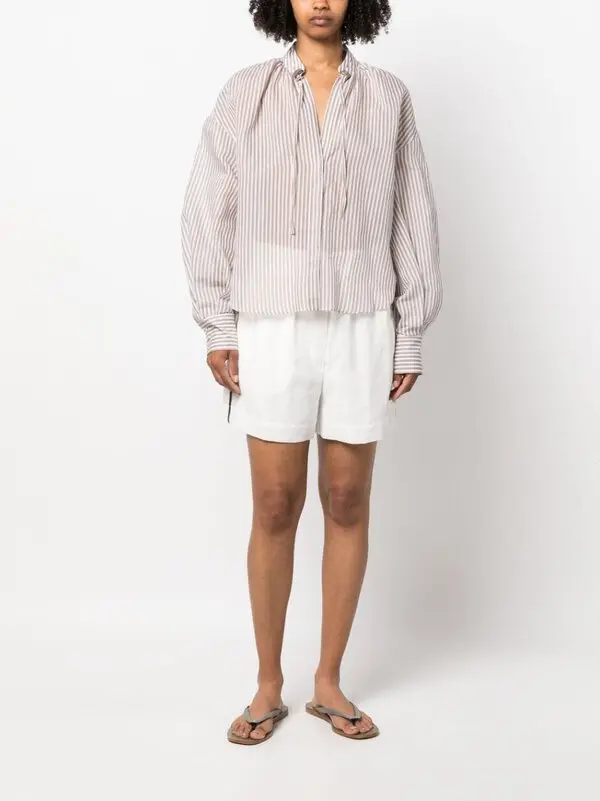 Brunello Cucinelli Split-neck Striped Blouse