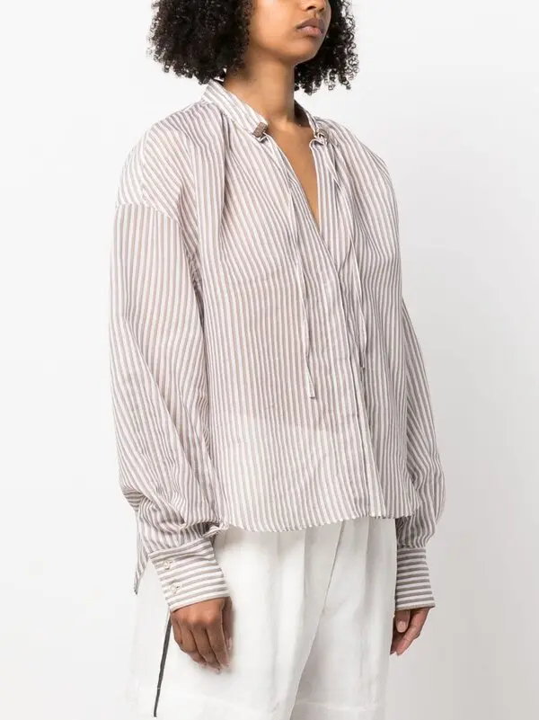 Brunello Cucinelli Split-neck Striped Blouse