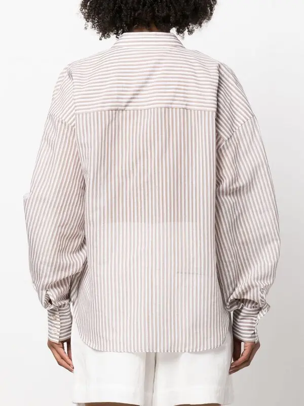 Brunello Cucinelli Split-neck Striped Blouse