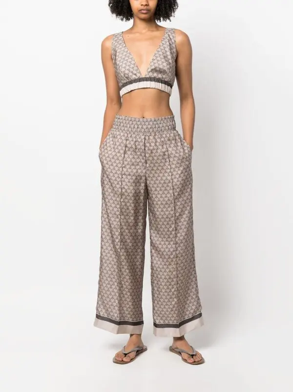 Brunello Cucinelli Printed Cropped Wide-leg Trousers