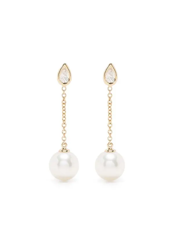 Mizuki 14kt Yellow Diamond And Pearl Drop Earring - Gold