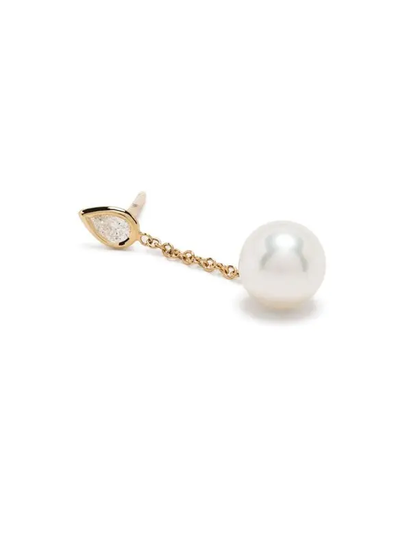 Mizuki 14kt Yellow Diamond And Pearl Drop Earring