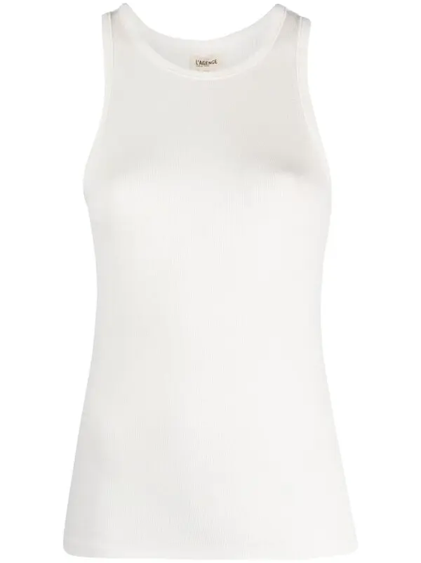 L'Agence Ribbed Round-neck Tank Top - White