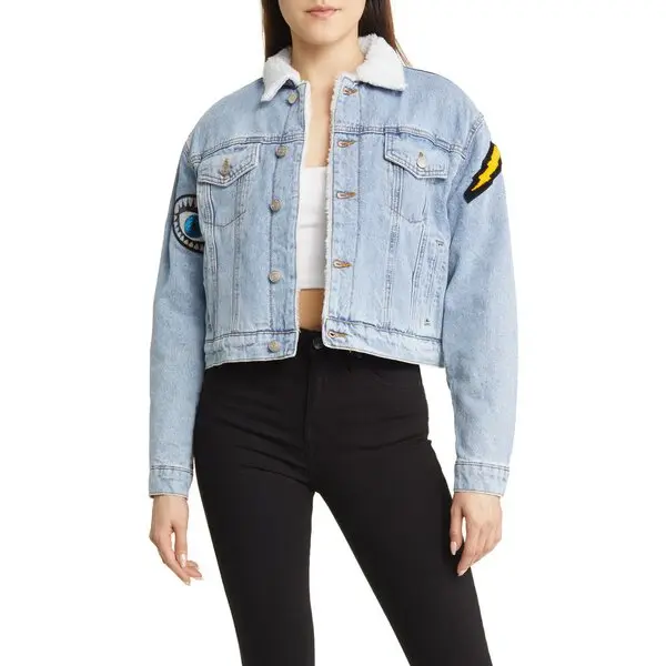 AZALEA WANG Sequin Appliqué Denim Jacket