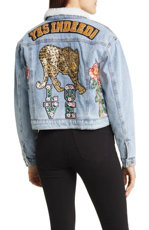 AZALEA WANG Sequin Appliqué Denim Jacket