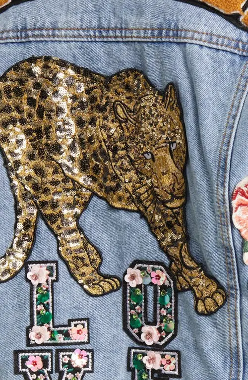 AZALEA WANG Sequin Appliqué Denim Jacket