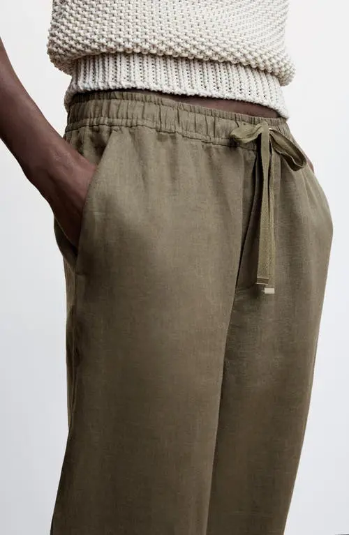 Mango Linen Drawstring Pants - Khaki