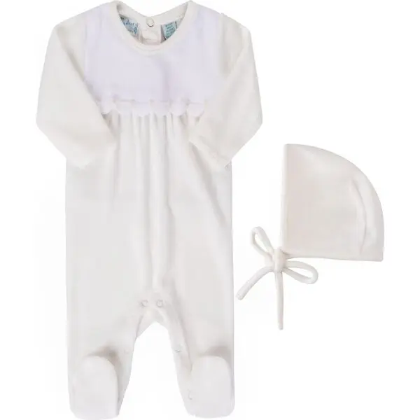 FELTMAN BROTHERS Velour Footie And Bonnet Set - Ivory