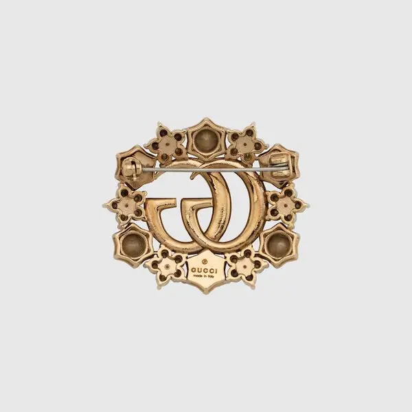 Gucci Double G Crystal Flower Brooch - Gold | Editorialist