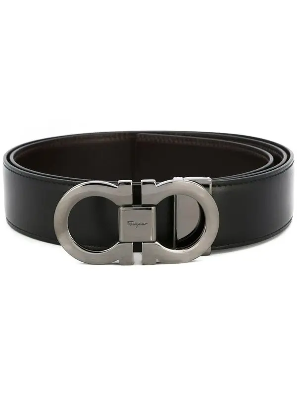 FERRAGAMO Smooth Leather Reversible Gancini Belt - Black