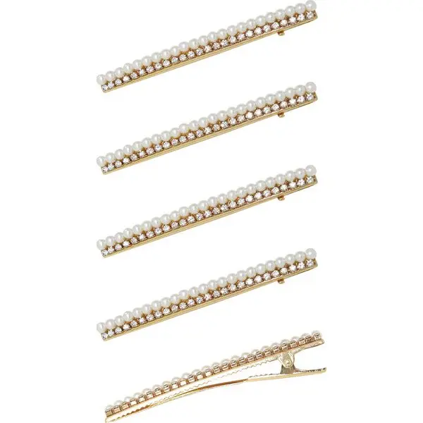 Ettika 5-pack Imitation Pearl And Crystal Hair Clips - Gold