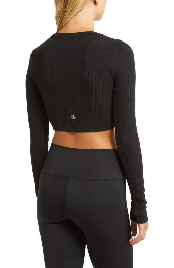 Alo Yoga Long Sleeve Rib Crop Top - Black | Editorialist
