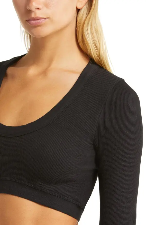 Alo Yoga Long Sleeve Rib Crop Top - Black | Editorialist