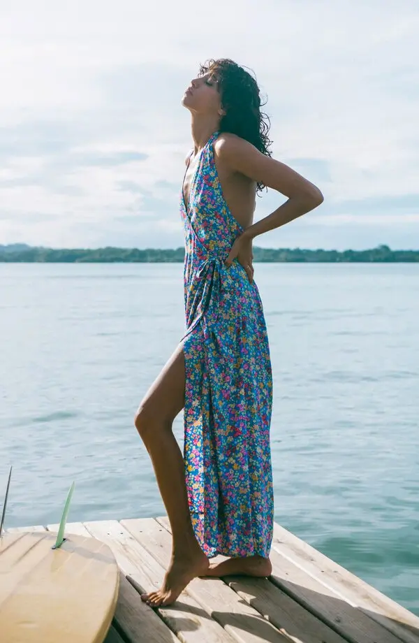 BILLABONG Let's Hang Floral Halter Wrap Maxi Dress