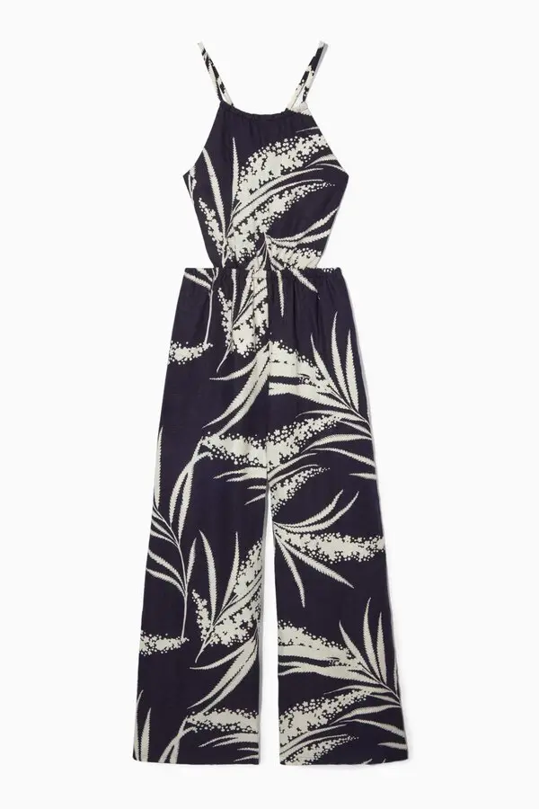 Cos Open-back Floral-print Linen Jumpsuit