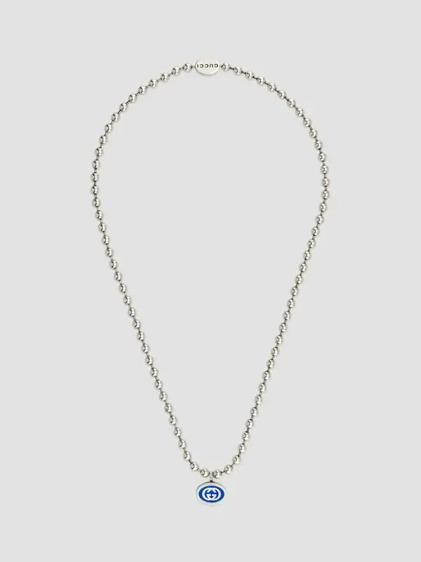 Gucci Sterling Silver & Enamel Interlocking Gg Logo Necklace