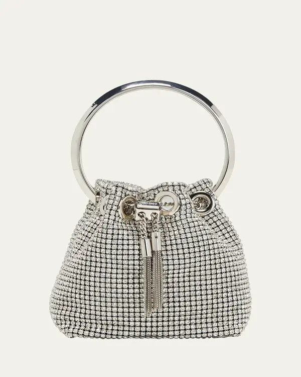 JIMMY CHOO Bon Bon Micro Crystal Bucket Bag - Silver